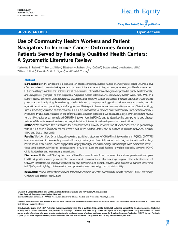 (PDF) Use of Community Health Workers and Patient Navigators to Improve ...