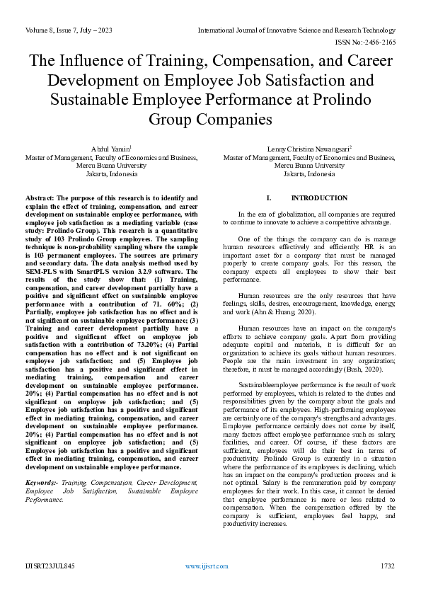 (PDF) The Influence of Training, Compensation, and Career Development ...