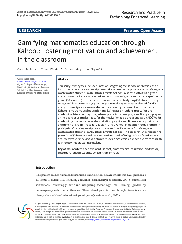 (PDF) Gamifying mathematics education through Kahoot: Fostering ...