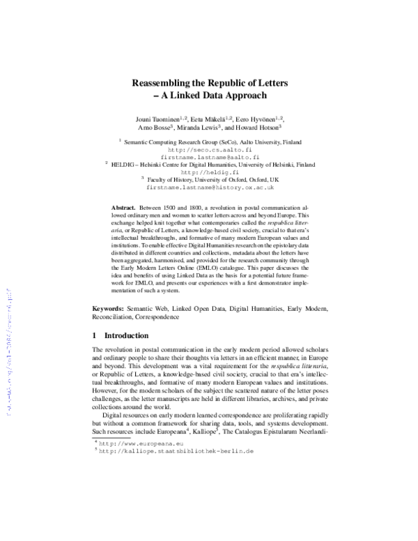 (PDF) Reassembling the Republic of Letters - A Linked Data Approach