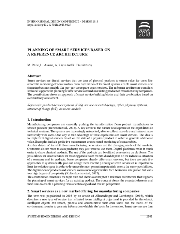 (PDF) Planning of Smart Services Based on a Reference Architecture