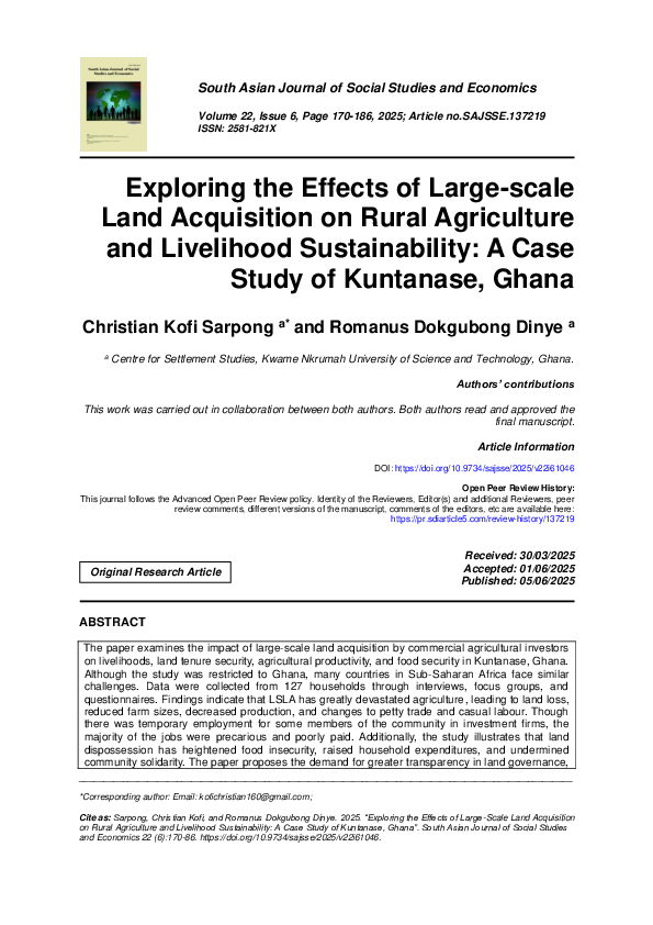 (PDF) Exploring the Effects of Large-scale Land Acquisition on Rural ...