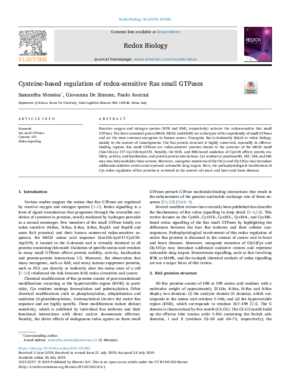 (PDF) Cysteine-based regulation of redox-sensitive Ras small GTPases