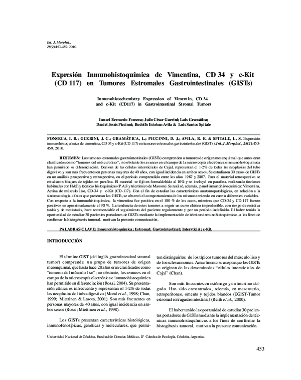 (PDF) Expresión Inmunohistoquímica de Vimentina, CD 34 y c-Kit (CD 117 ...