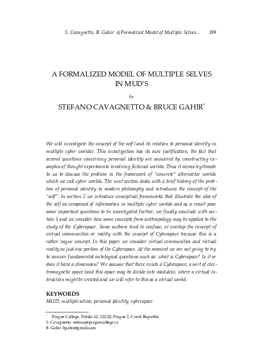 (PDF) A Formalized Model of Multiple Selves in MUD’s
