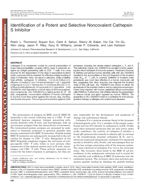 (PDF) Identification of a Potent and Selective Noncovalent Cathepsin S ...
