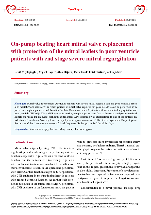 (PDF) On pump beating heart mitral valve replacement with protection of ...