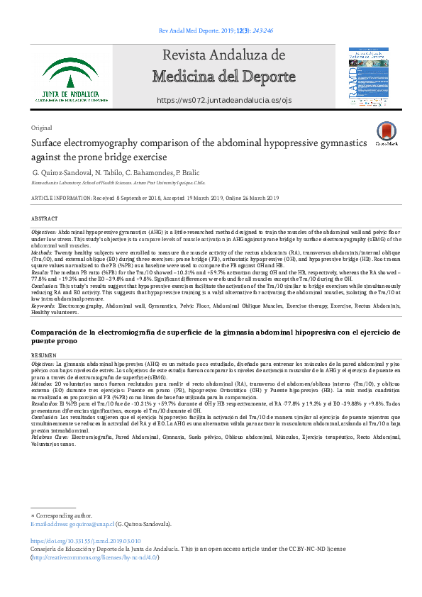 (PDF) Surface electromyography comparison of the abdominal hypopressive ...