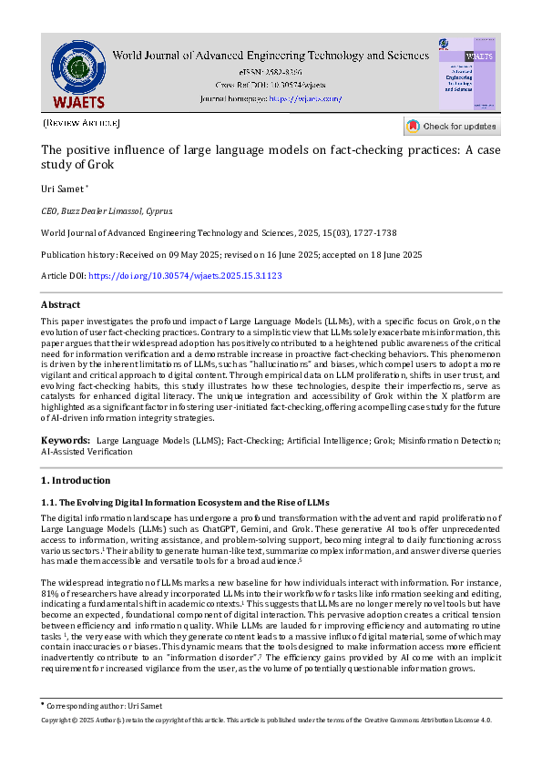 (PDF) The positive influence of large language models on fact-checking ...