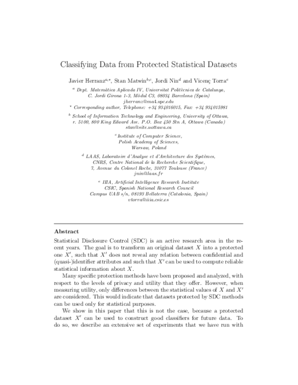 (PDF) Classifying data from protected statistical datasets