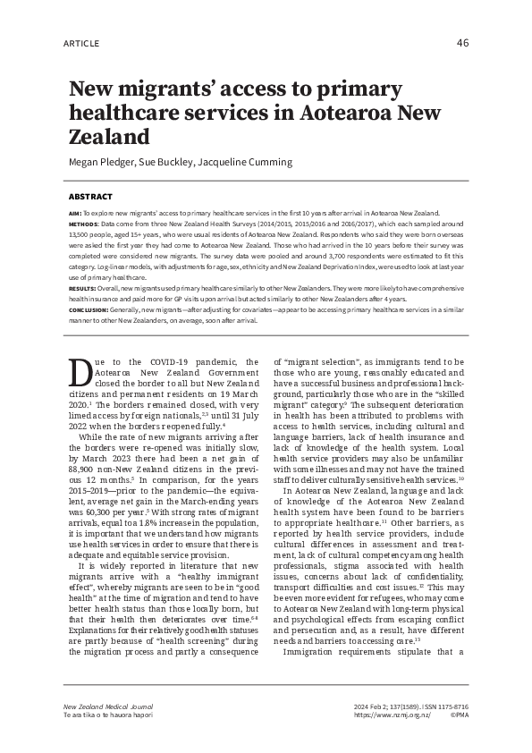 (PDF) New migrants’ access to primary healthcare services in Aotearoa ...