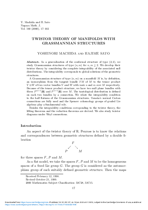 (PDF) Twistor theory of manifolds with Grassmannian structures