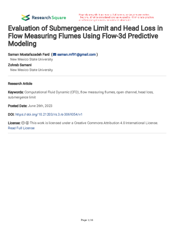 (PDF) Evaluation of Submergence Limit and Head Loss in Flow Measuring ...