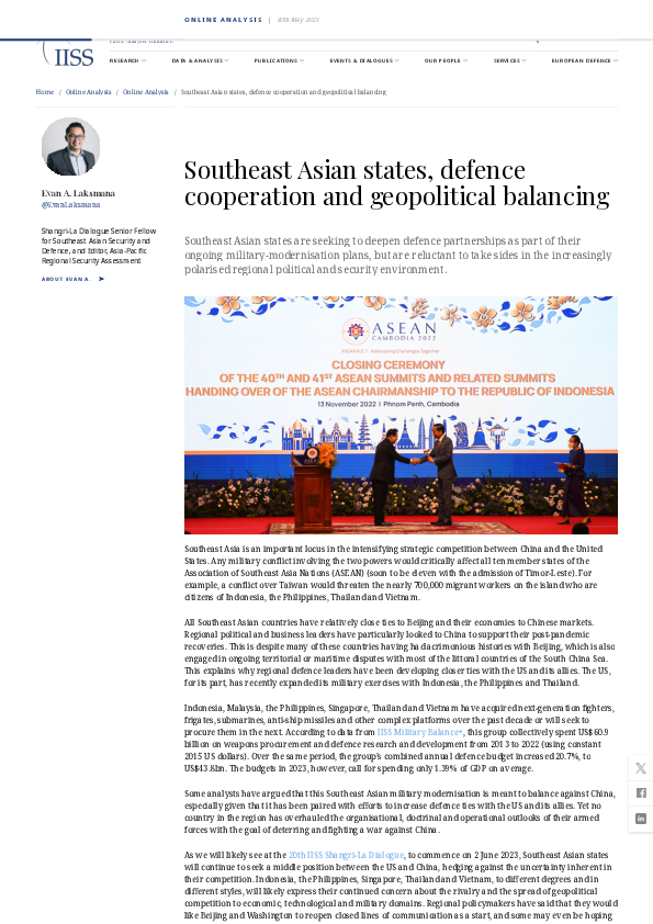 (PDF) Southeast Asian states, defence cooperation and geopolitical ...