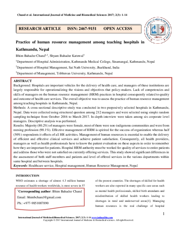 (PDF) Practice of human resource management among teaching hospitals in ...