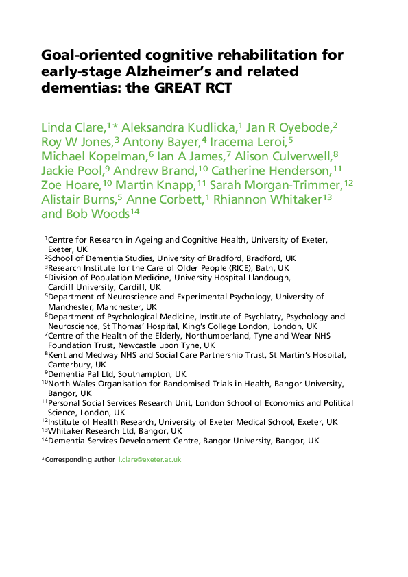 (PDF) Goal-oriented cognitive rehabilitation for early-stage Alzheimer ...