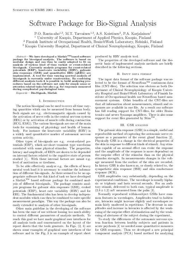 (PDF) Software package for bio-signal analysis