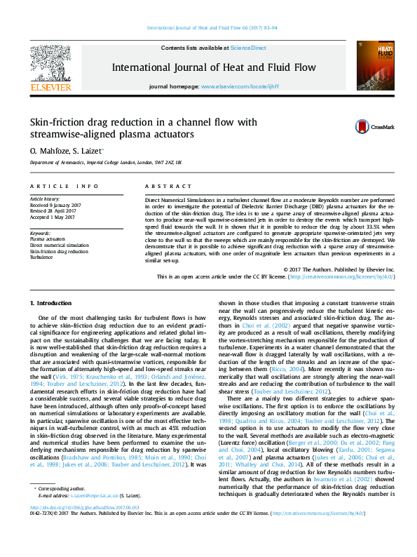 (PDF) Skin-friction drag reduction in a channel flow with streamwise ...