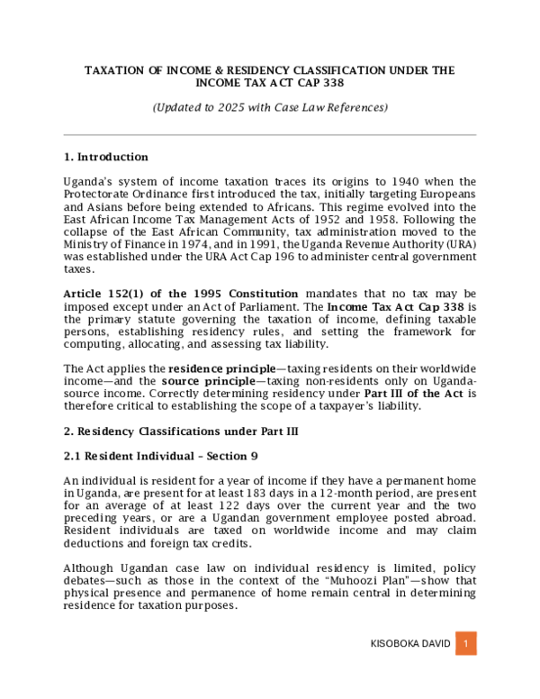 (PDF) TAXATION OF INCOME & RESIDENCY CLASSIFICATION UNDER THE INCOME ...