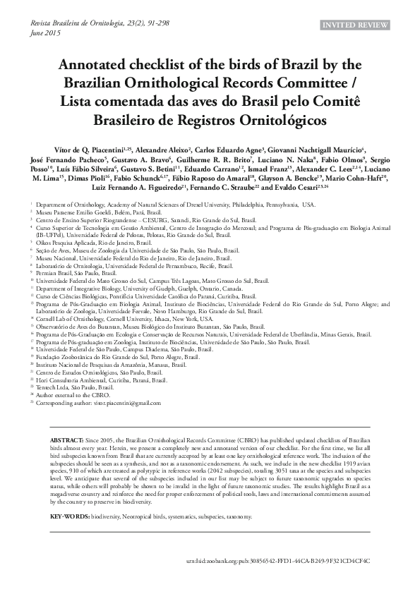 (PDF) Annotated checklist of the birds of Brazil by the Brazilian ...