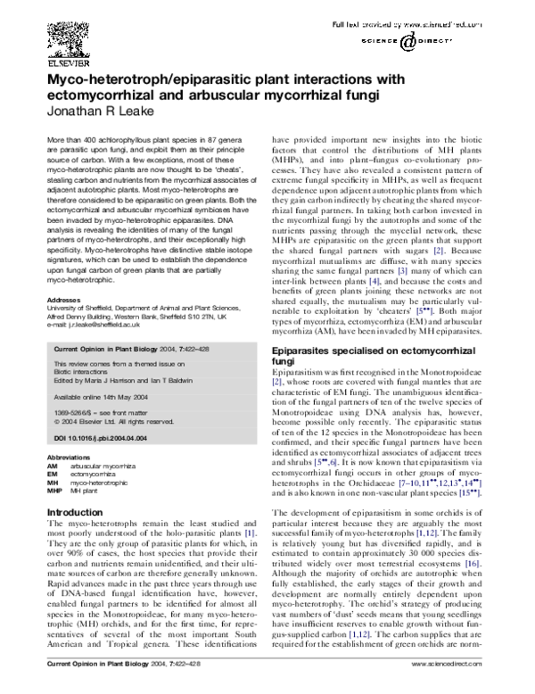 (PDF) Myco-heterotroph/epiparasitic plant interactions with ...