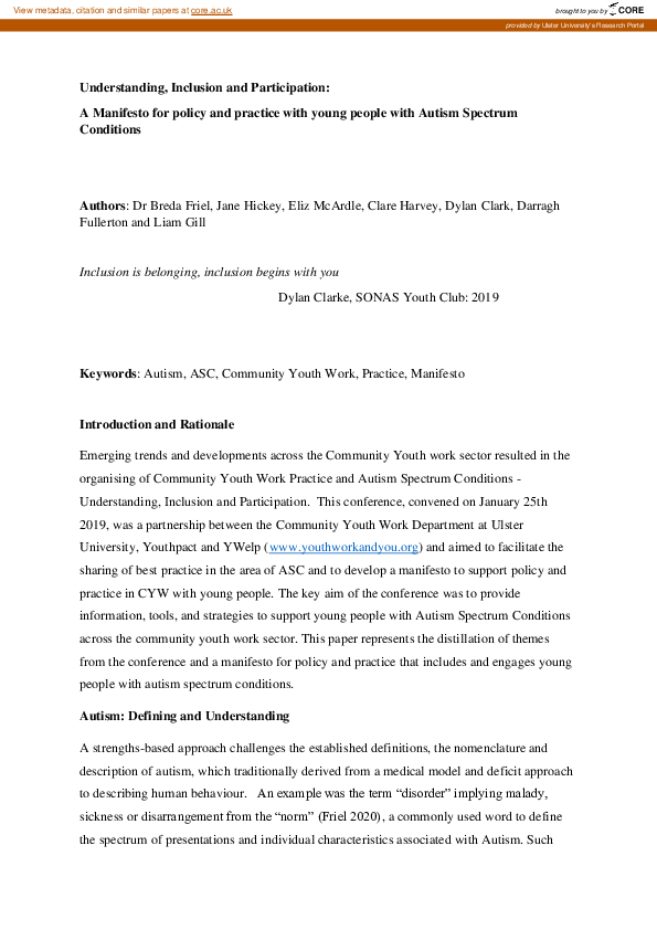 (PDF) Understanding, Inclusion and Participation: A Manifesto for ...