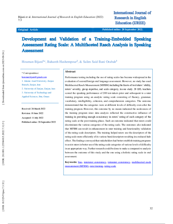 (PDF) Development and Validation of a Training-Embedded Speaking Assessment Rating Scale: A ...