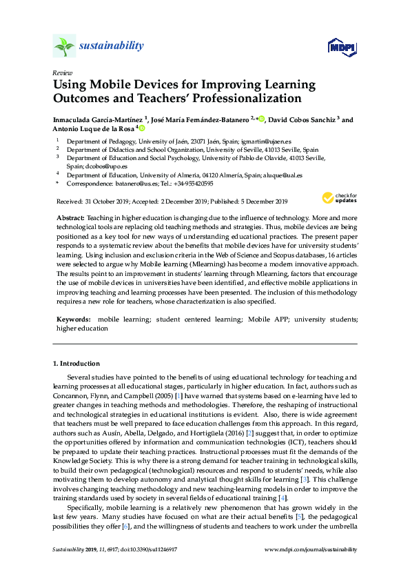 (PDF) Using Mobile Devices for Improving Learning Outcomes and Teachers ...