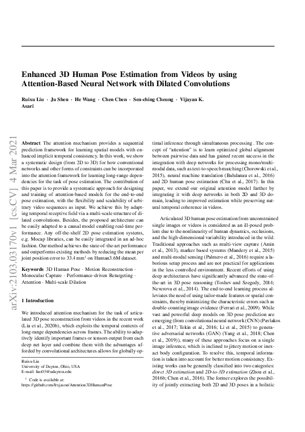 (PDF) Enhanced 3D Human Pose Estimation from Videos by using Attention-Based Neural Network with ...
