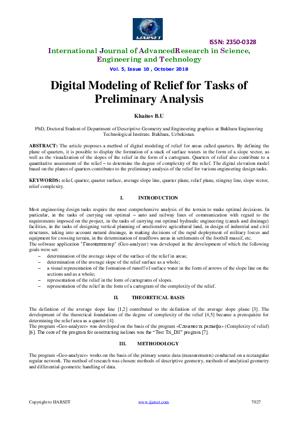 (PDF) Digital Terrain Simulation for Preliminary Territory Analysis
