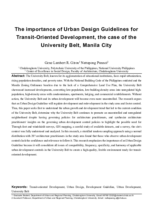 (PDF) The importance of an Urban Design Guideline to Transit Oriented ...