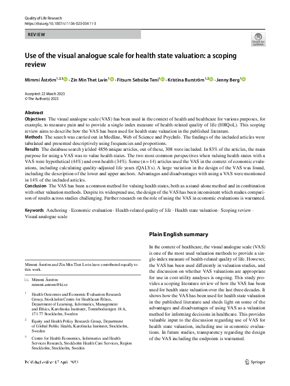 (PDF) Use of the visual analogue scale for health state valuation: a ...