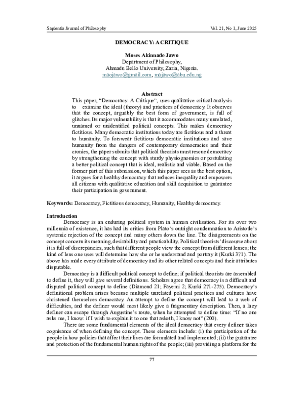 (PDF) DEMOCRACY: A CRITIQUE