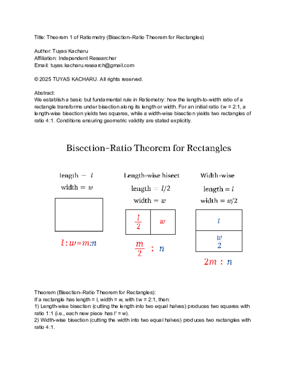 (PDF) Theorem 1 of Ratiometry (Bisection-Ratio Theorem for Rectangles
