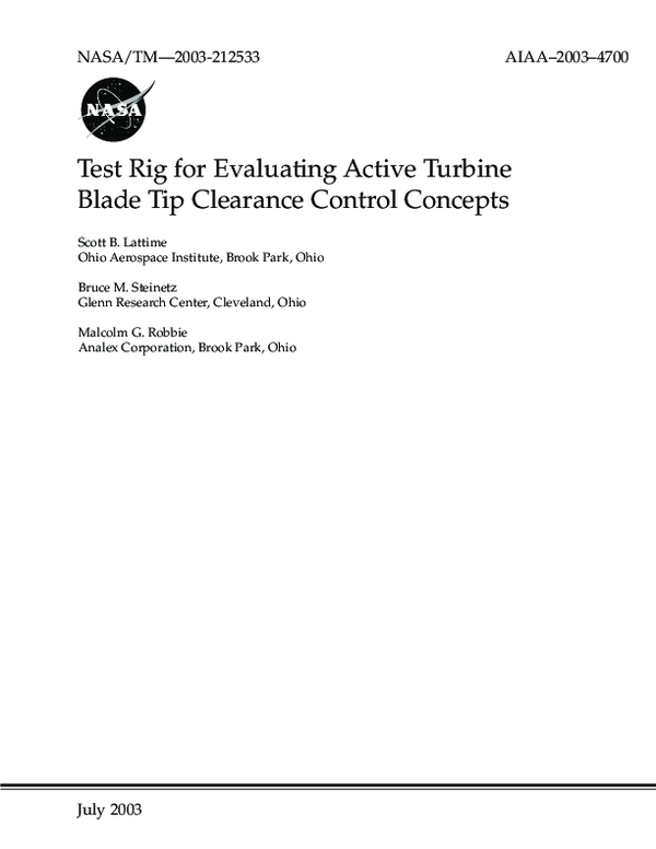 (PDF) Test Rig for Evaluating Active Turbine Blade Tip Clearance ...