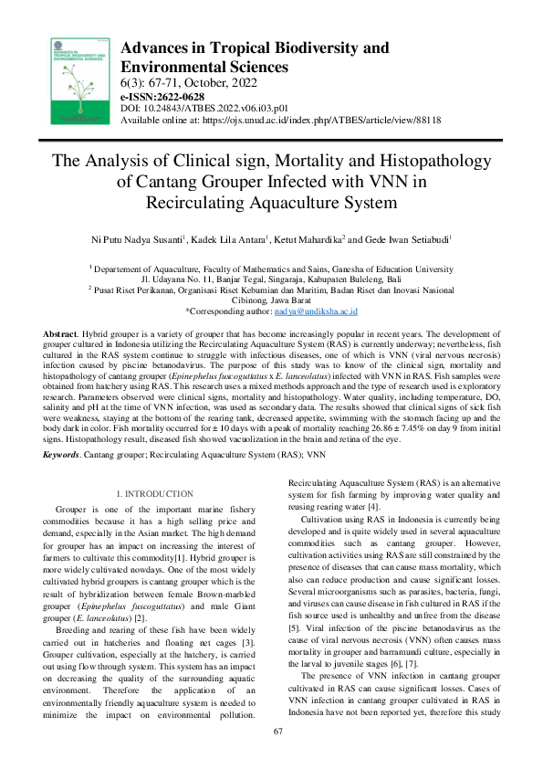 (PDF) The Analysis of Clinical sign, Mortality and Histopathology of ...