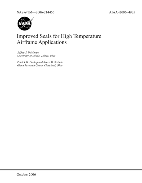 (PDF) Improved Seals for High Temperature Airframe Applications