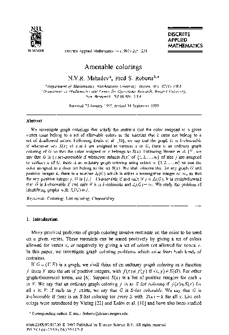 (PDF) Amenable colorings