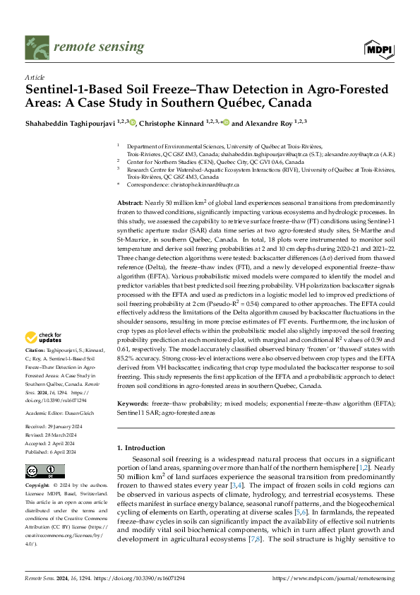 (PDF) Sentinel-1-Based Soil Freeze-Thaw Detection in Agro-Forested Areas: A Case Study in ...