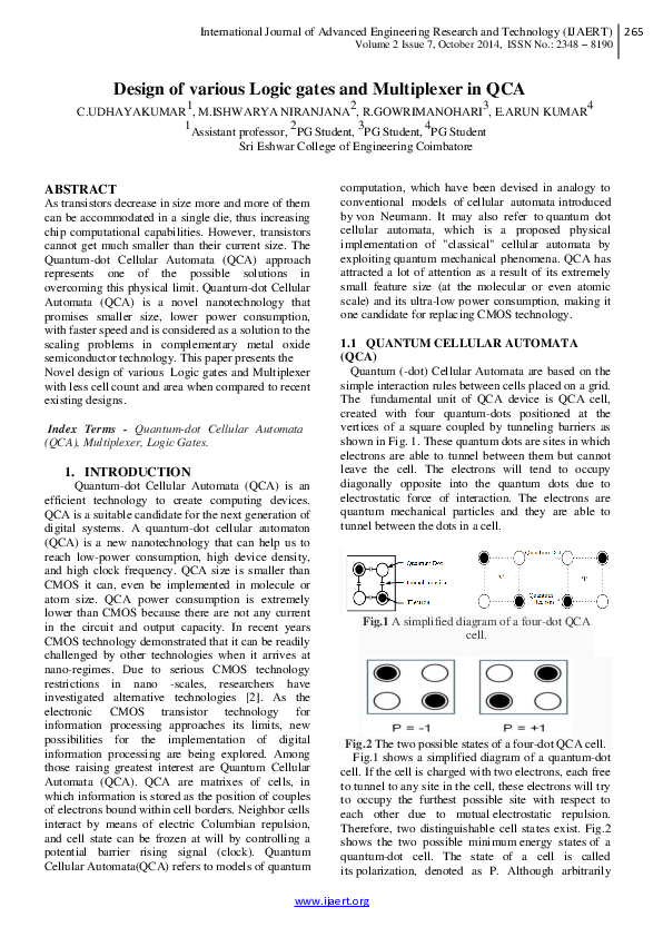 (PDF) Design of various Logic gates and Multiplexer in QCA