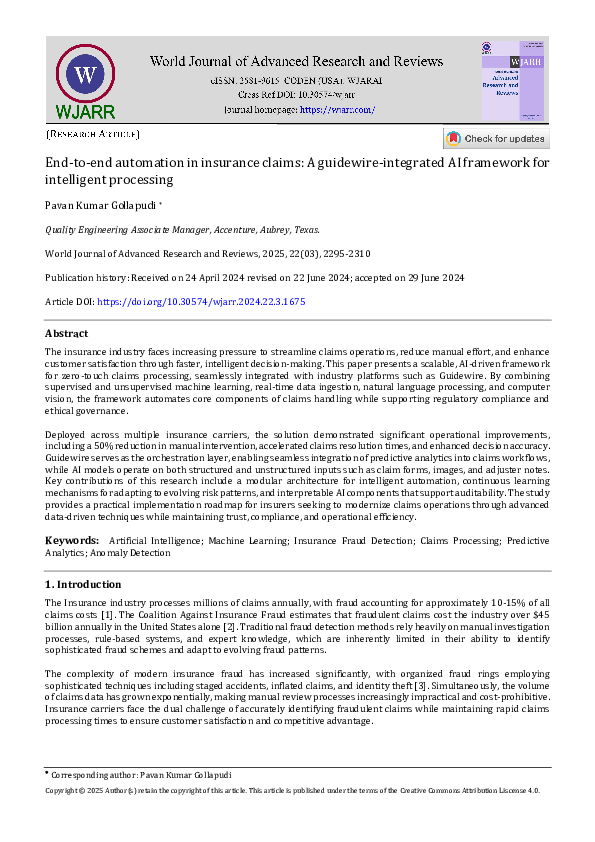 (PDF) End-to-end automation in insurance claims: A guidewire-integrated ...