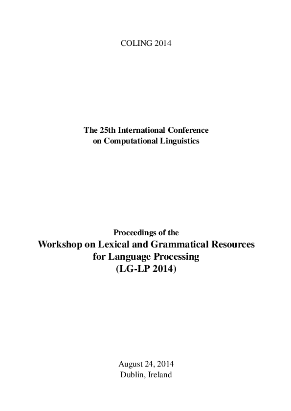 (PDF) Proceedings of Workshop on Lexical and Grammatical Resources for Language Processing