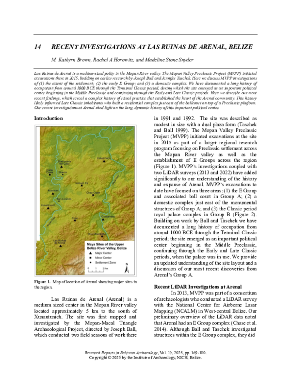 (PDF) Recent investigations at Las Ruinas de Arenal, Belize