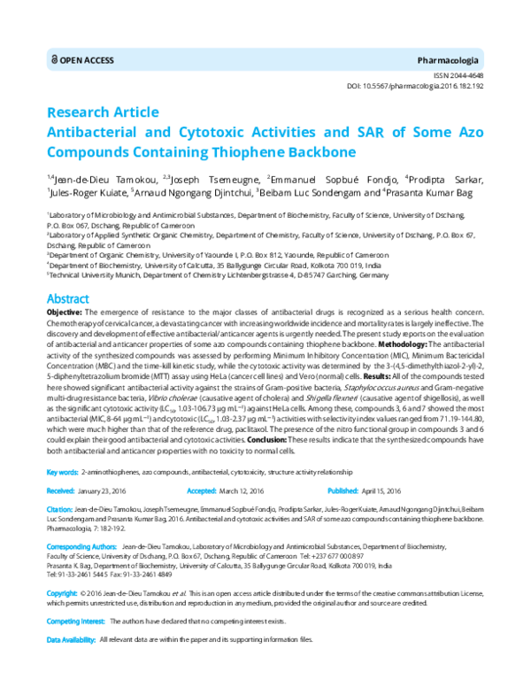 (PDF) Antibacterial and Cytotoxic Activities and SAR of Some Azo ...