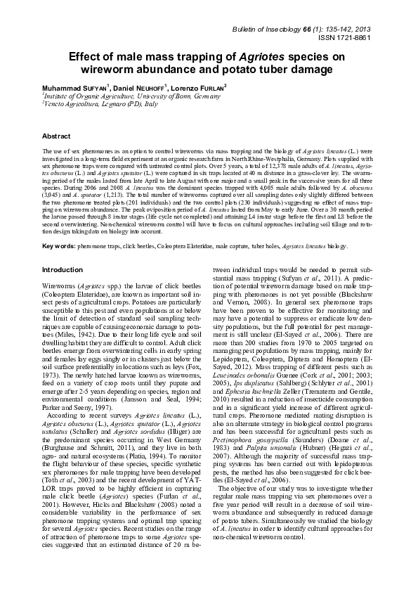 (PDF) Effect of male mass trapping of Agriotes species on wireworm ...