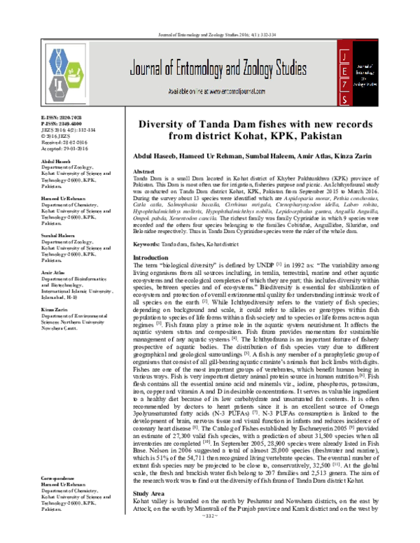 (PDF) Diversity of Tanda Dam fishes with new records from district ...