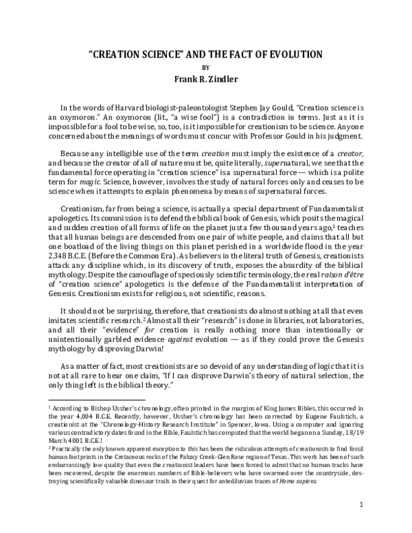 (PDF) "CREATION SCIENCE" AND THE FACT OF EVOLUTION