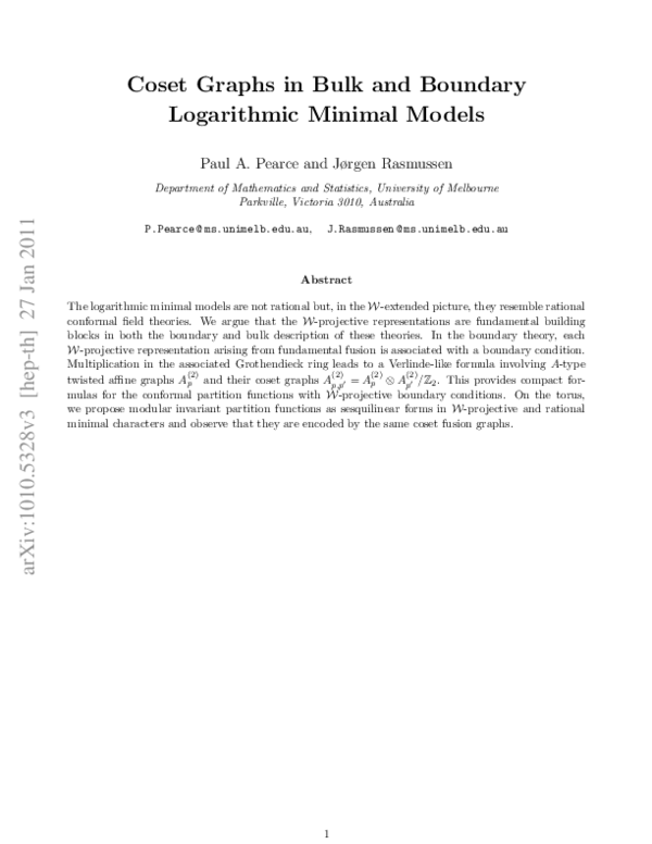 (PDF) Coset graphs in bulk and boundary logarithmic minimal models