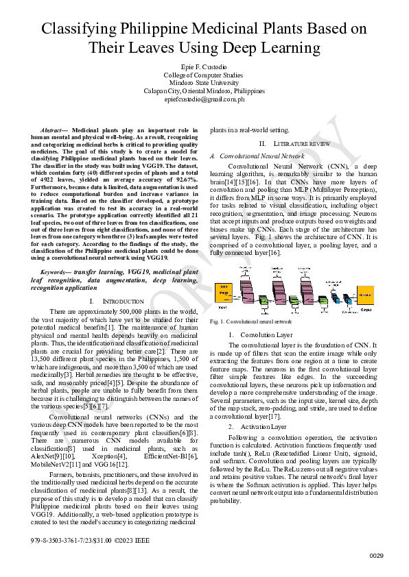 (PDF) Classifying Philippine Medicinal Plants Based on Their Leaves Using Deep Learning