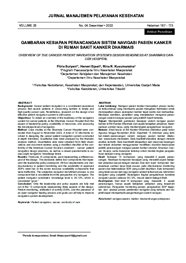 (PDF) Gambaran Kesiapan Perancangan Sistem Navigasi Pasien Kanker DI Rumah Sakit Kanker Dharmais